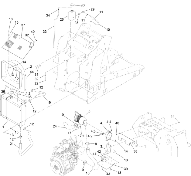 Toro Dingo TX 1000 Narrow Track Radiator Diagram for Model 22327 with ...