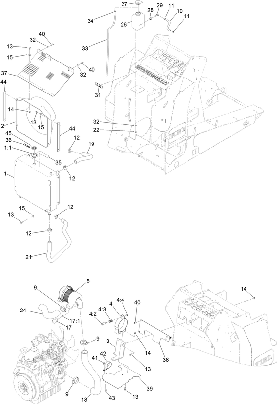 Toro Dingo 1000 Wide Track Radiator Diagram for Model 22328 with Seria ...